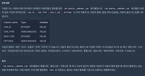 프로그래머스 자동차 종류 별 특정 옵션이 포함된 자동차 수 구하기mysql