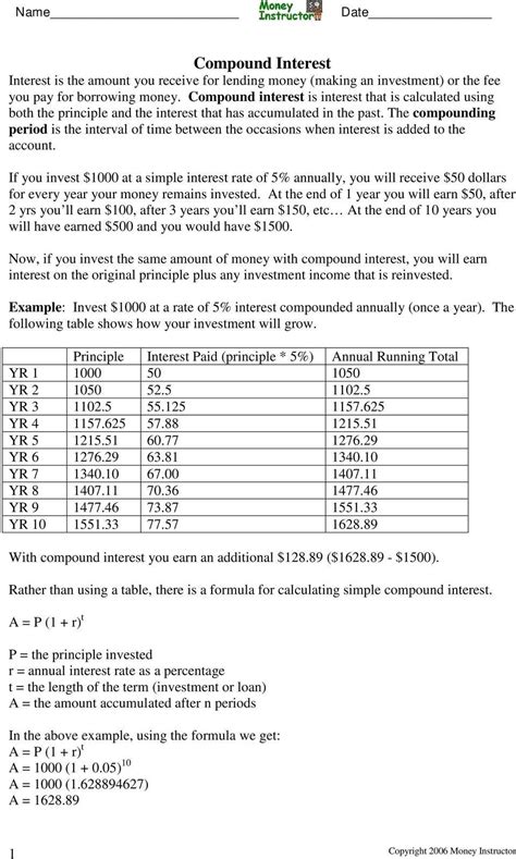 Simple And Compound Interest Worksheet Compound And Simple I