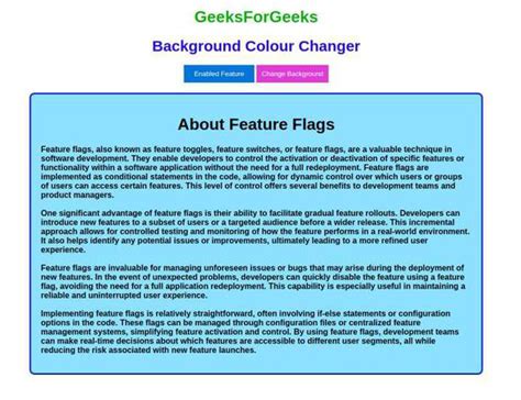 create feature flags using html css and javascript geeksforgeeks