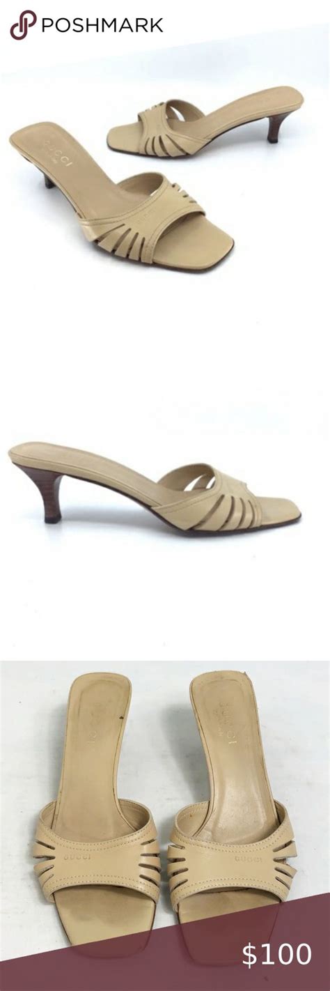 Gucci Nude Beige Kitten Heel Sandals Size 75 Kitten Heel Sandals