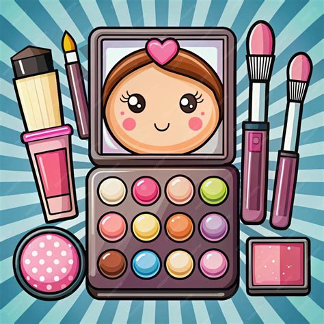 Makeup Kit Set Illustration With Individual Cosmetics In Cute Cartoon