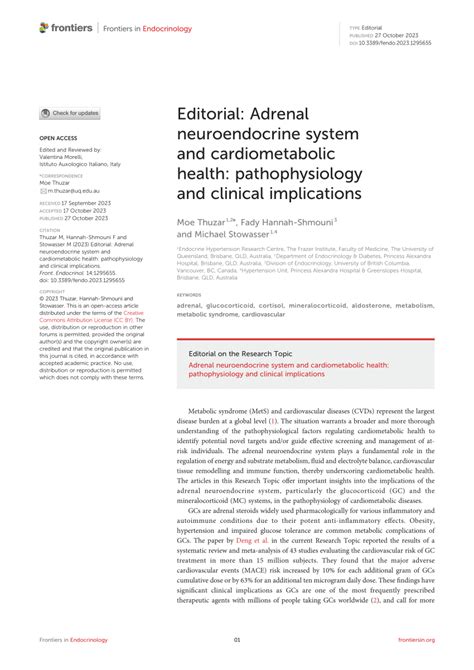 Pdf Editorial Adrenal Neuroendocrine System And Cardiometabolic