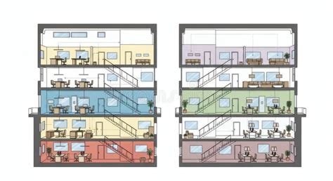 Vector Illustration Of A Multi Story Office Building Cross Section