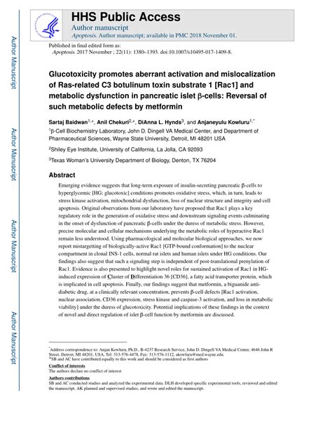 Pdf Glucotoxicity Promotes Aberrant Activation And Mislocalization Of Ras Related C3 Botulinum