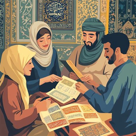 A Cultural Scene Of People Reading Arabic Calligraphy Participating In