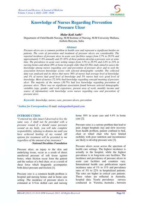 PDF Knowledge Of Nurses Regarding Prevention Pressure Ulcer