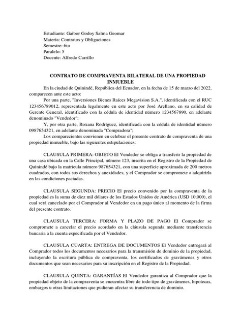 Contratos Y Obligaciones Tarea 1 Pdf Propiedad Derecho Civil