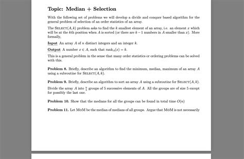 Solved Topic Median Selection The Median Of A Chegg