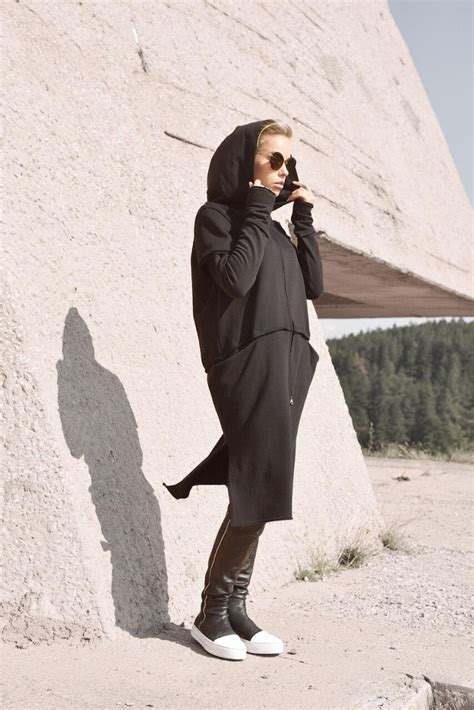 New Black Extravarant Maxi Zipper Hoodie French Terry Cotton Side
