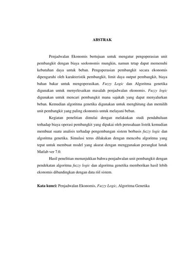 Kata Kunci Penjadwalan Ekonomis Fuzzy Logic Algoritma Genetika