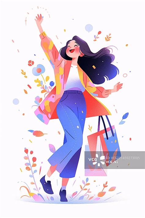 【ai数字艺术】双十一电商购物节女生购物消费插画图片素材 花瓣网