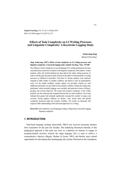 Pdf Effects Of Task Complexity On L2 Writing Processes And Linguistic