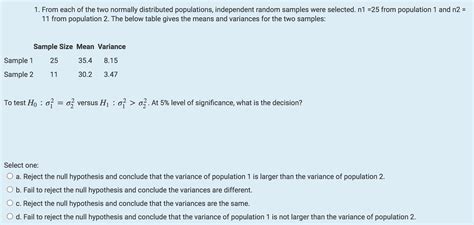 Solved From Each Of The Two Normally Distributed Chegg