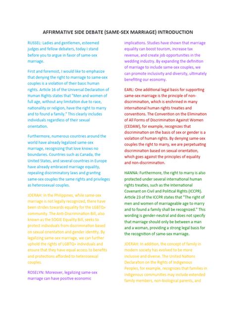 Affirmative Side Introduction Pdf Same Sex Marriage Marriage