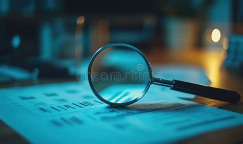 Magnifying Glass Focusing On Financial Documents Analysis And Data Interpretation In A Dimly
