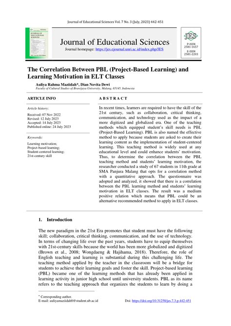 Pdf The Correlation Between Pbl Project Based Learning And Learning