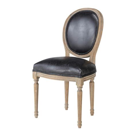 Silla con respaldo medallón de cuero y roble macizo negra Louis Maisons du Monde