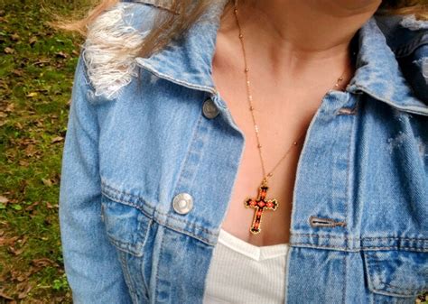 Beaded Cross Necklace Stainless Steel Cross Necklace Gold Chain