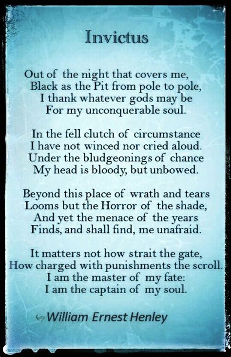 Invictus By William Ernest Henley Poem Inspirational Quotes Poems