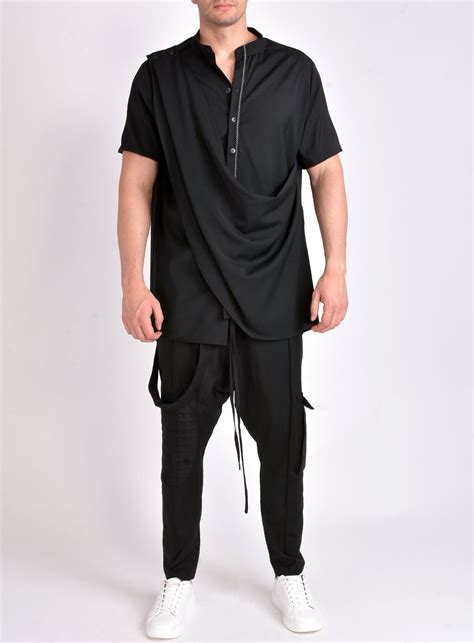 Asymmetric Mens Shirt Black Shirt Summer Mens Etsy