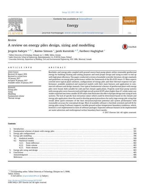 A Review On Energy Piles Design Sizing And Modelling Pdf Heat Pump Heat