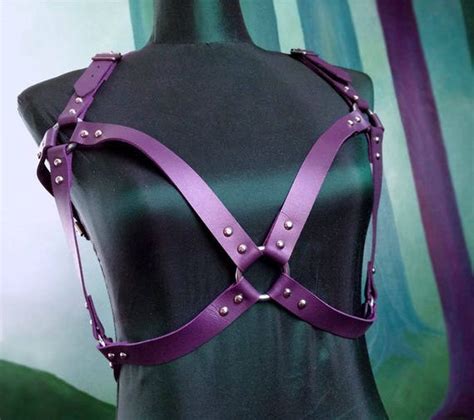 Purple Faux Leather Bdsm Body Harness Vegan Leather Harness