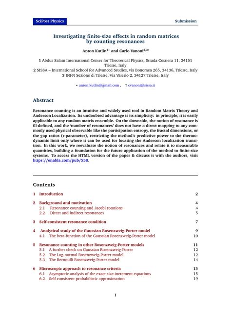 Investigating Finite Size Effects In Random Matrices By Counting Resonances Pdf