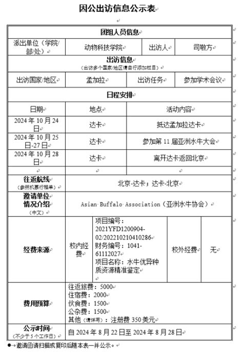 中国农业大学动物科学技术学院 通知公告 动科学院司敬方出访公示