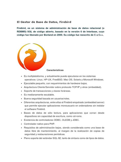 El Gestor De Base De Datos Firebird Pdf Sql Bases De Datos