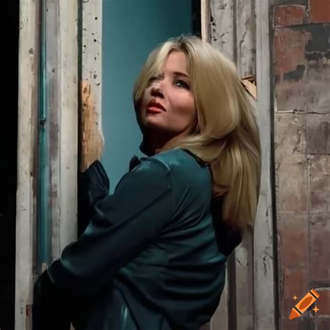 Blonde Actress Resembling Glynis Barber Peeking Through Derelict