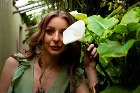 White Lily Flowers And Young Woman Face Premium Photo