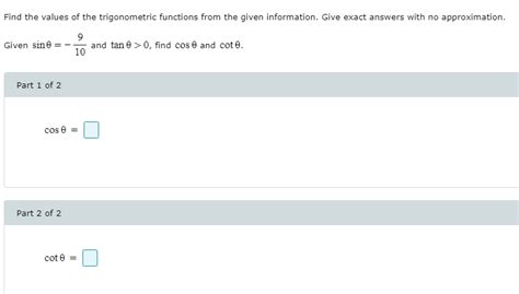Solved Find The Values Of The Trigonometric Functions From Chegg