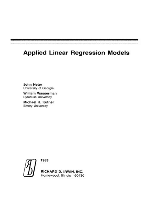 John Neter Applied Linear Regression Models 1983 Pdf