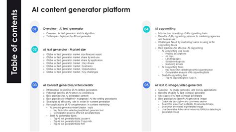 Table Of Contents Ai Content Generator Platform Ai Ss V Ppt Powerpoint