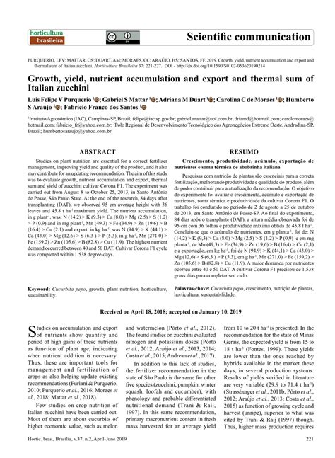 Pdf Growth Yield Nutrient Accumulation And Export And Thermal Sum Of Italian Zucchini
