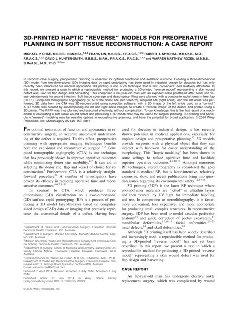 Pdf 3d Printed Haptic Reverse” Models For Preoperative Planning In