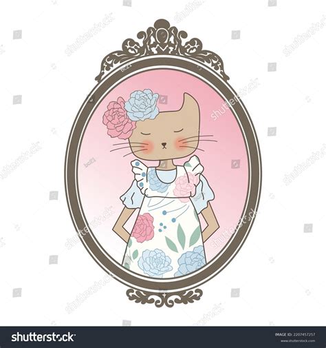 Vintage Teenage Cat Girl Vector Illustration Stock Vector Royalty Free