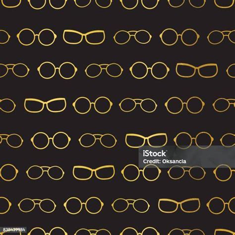 Vector Black And Gold Glasses Stripes Accessories Seamless Pattern