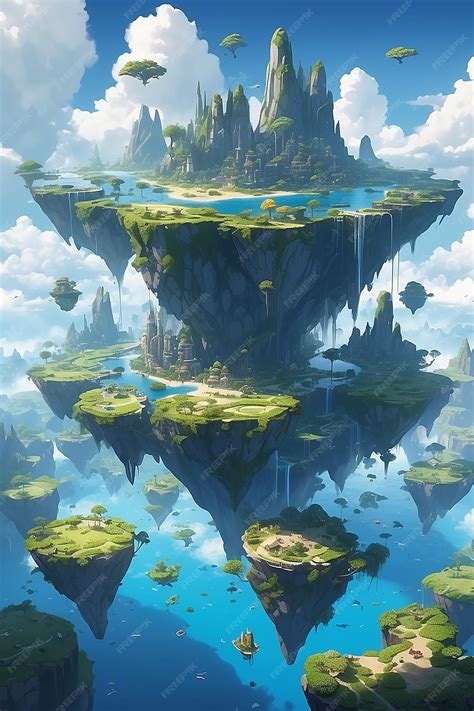 Premium Photo A Floating Archipelago Of Sky Islands Each With Its Own