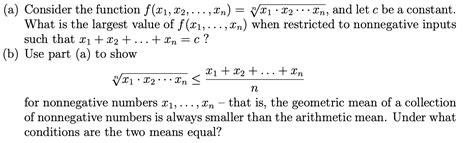 Solved A Consider The Function Fx1 L2 Xn ™x1 •