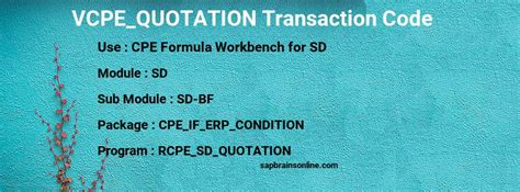 Vcpequotation Sap Tcode For Cpe Formula Workbench For Sd