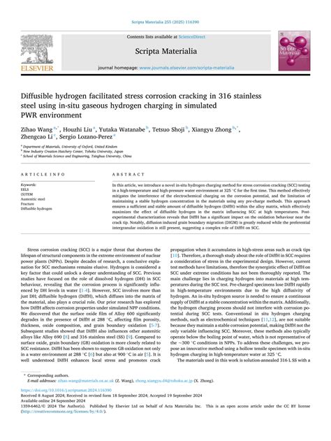 Pdf Diffusible Hydrogen Facilitated Stress Corrosion Cracking In 316 Stainless Steel Using In