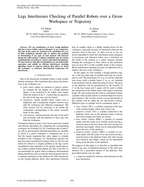 Pdf Legs Interference Checking Of Parallel Robots Over A Given