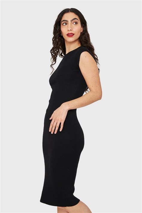 Vestido Básico Acanalado Negro Nicopoly