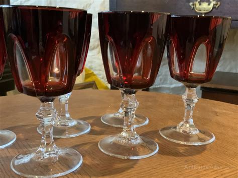 Antiques Atlas Set Of Six French Ruby Overlay Glass Wine Glasses