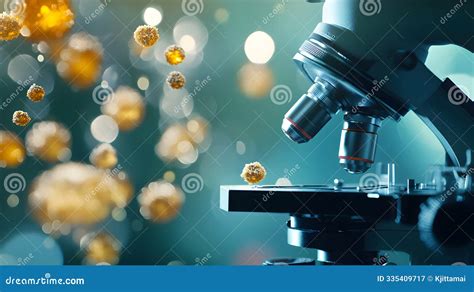 Scientist And Bacteria Lichen Fungi Microscope In Laboratory Stock