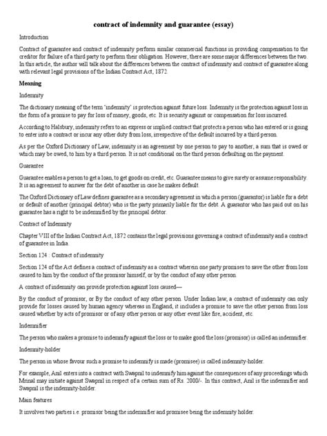 Exploring The Distinctions Comparing Contracts Of Indemnity And Guarantee Under Indian Law