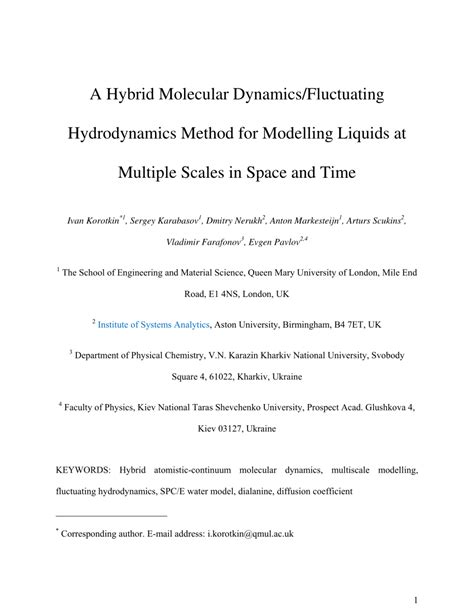 PDF A Hybrid Molecular Dynamics Fluctuating Hydrodynamics Method For Modelling Liquids At