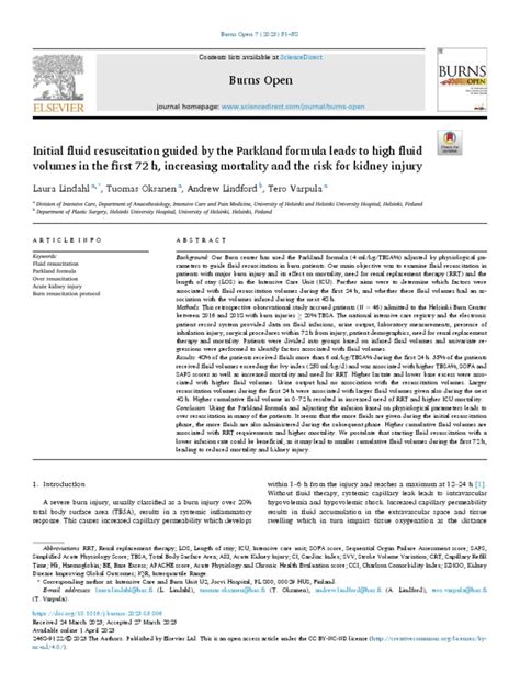 Initial Fluid Resuscitation Guided By The Parkland Formula Leads T