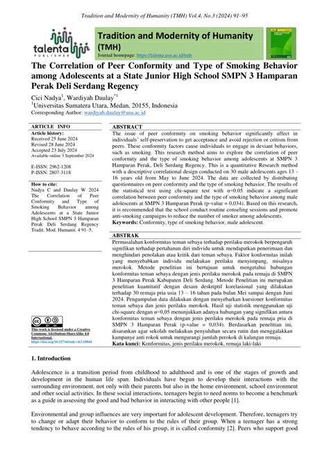 Pdf The Correlation Of Peer Conformity And Type Of Smoking Behavior